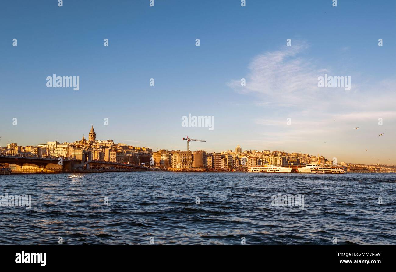 A landscape photo from the Bosphorus on a sunny day. Ships on the ...