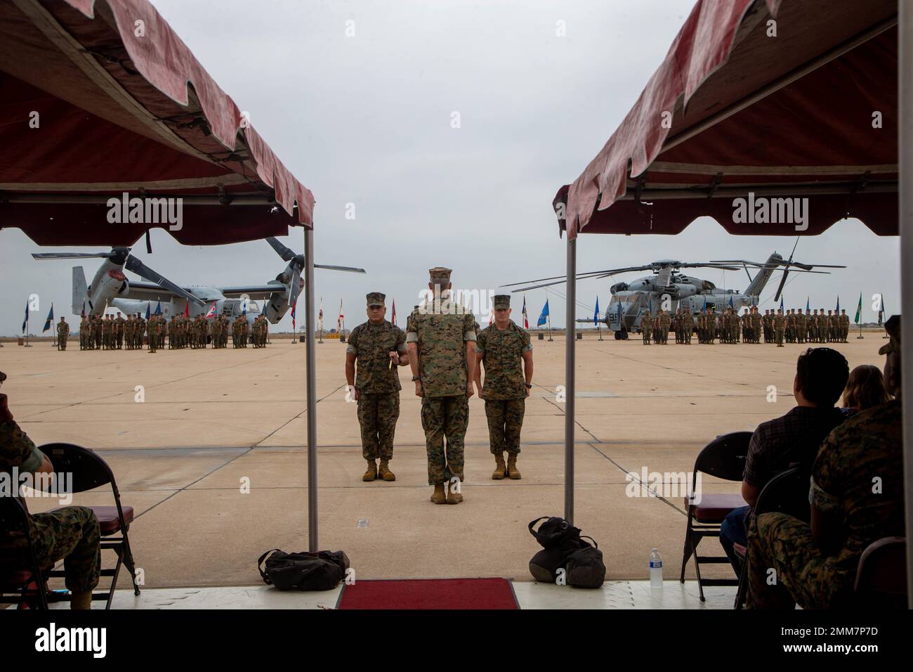U.S. Marine Corps Col. Sean P. Hoewing, middle, commanding officer of ...