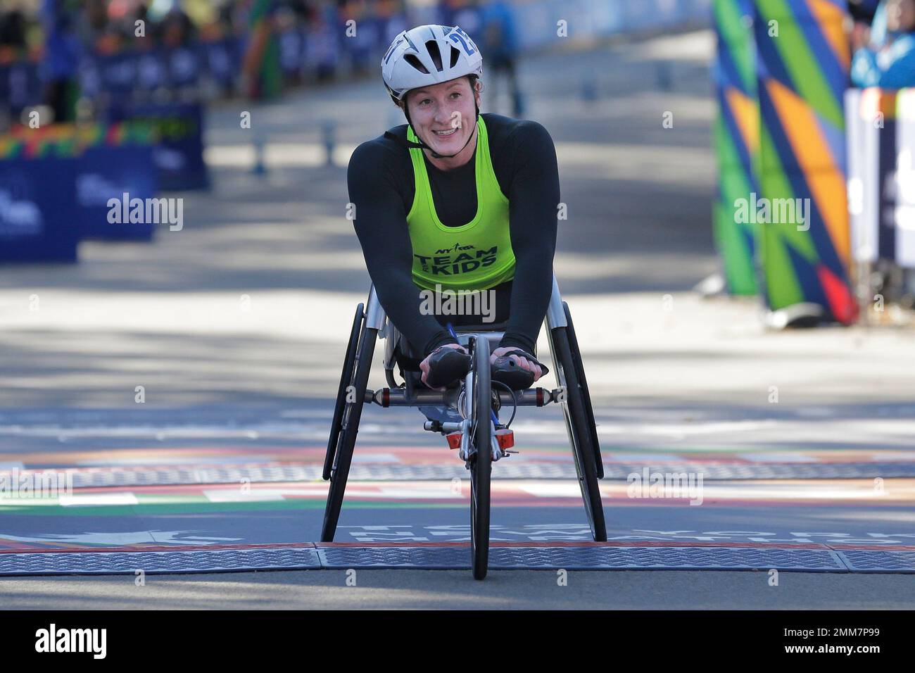 Tatyana McFadden of the United States crosses the finish line second in ...