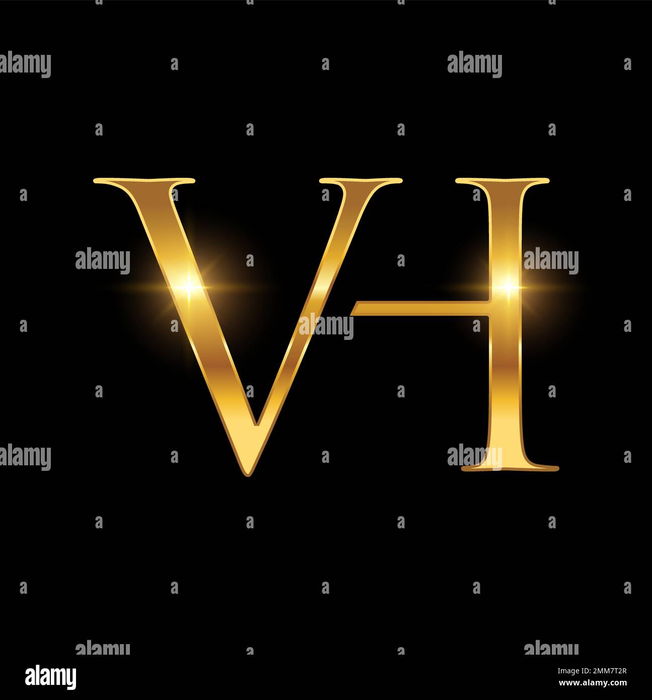 A vector Illustration set of Golden VH Monogram Initial Logo Sign in ...