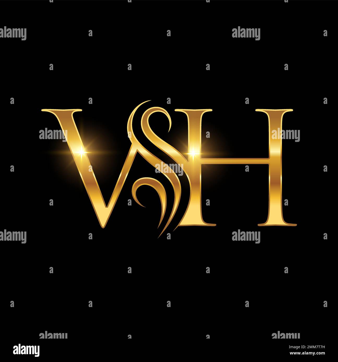 A vector Illustration set of Golden VH Monogram Initial Logo Sign in ...