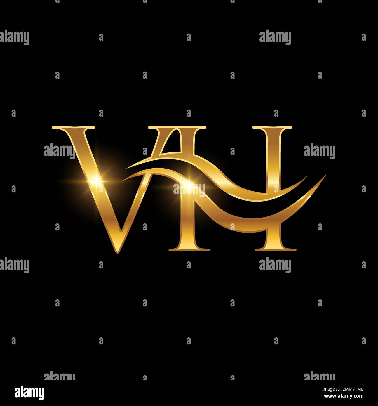 A vector Illustration set of Golden VH Monogram Initial Logo Sign in ...