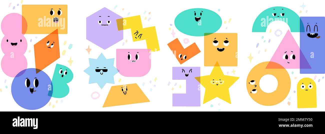 Various geometric compositions, cute emotional faces geometry basic ...