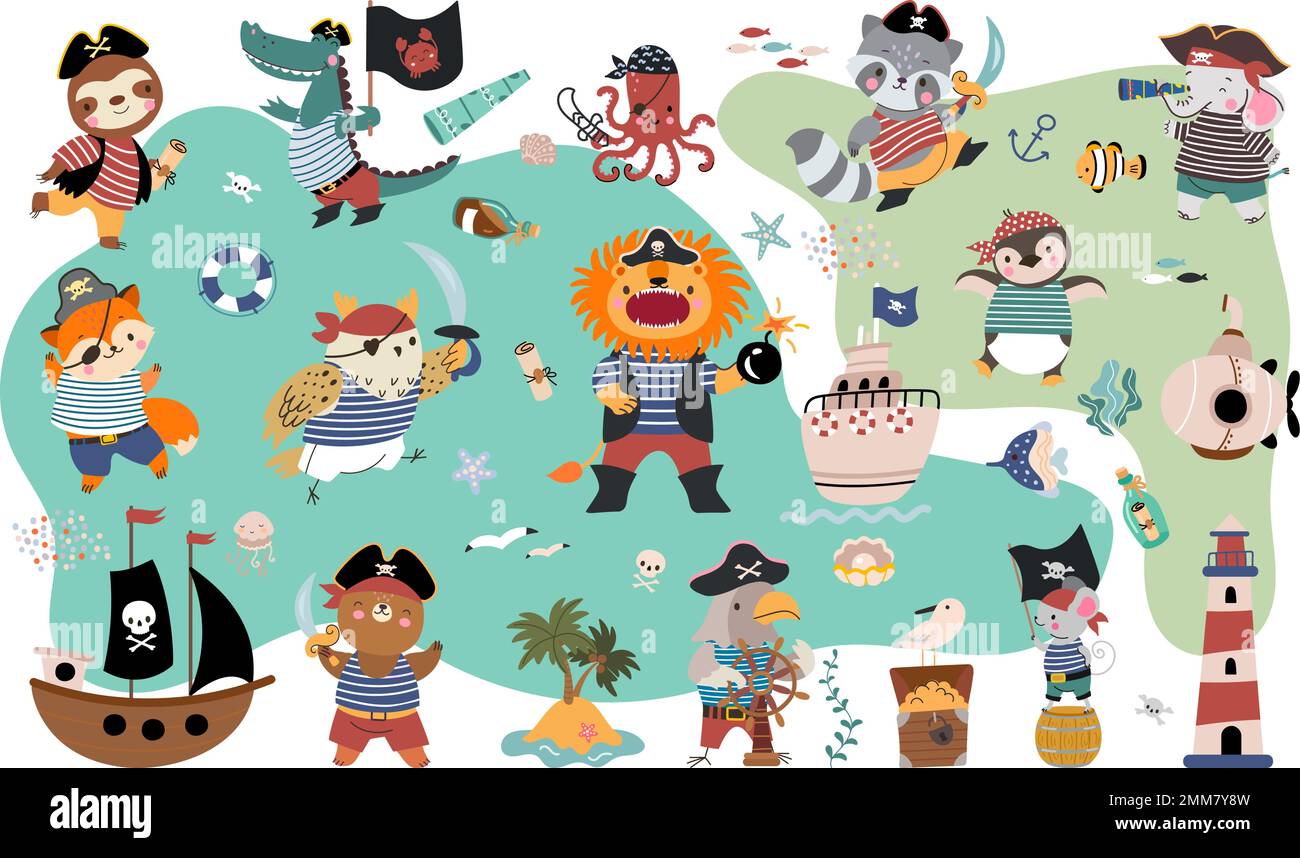 Sea adventures elements, pirate collection. Sailor robber, boats ships ...