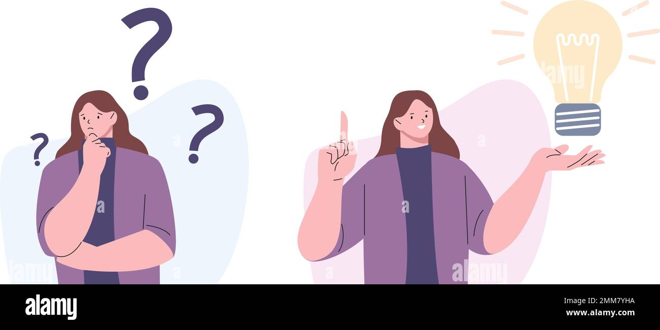 Girl thinking, woman brainstorming or reflective person. Student ...