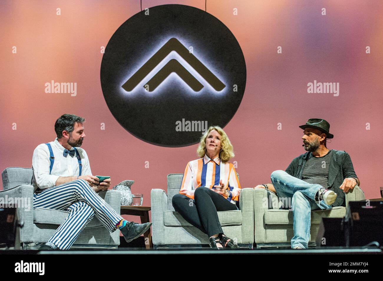 Brent Bushnell, from left, Marian Goodell and Guy Laliberté seen on day ...