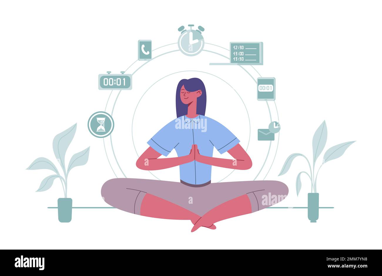 Meditation lotus position woman work and rest balance. Female employee ...