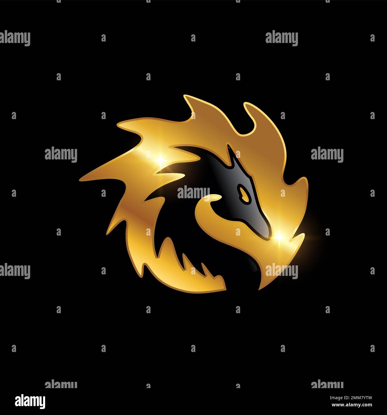 A vector illustration set of Golden Dragon Head Symbol Logo Sign Stock ...