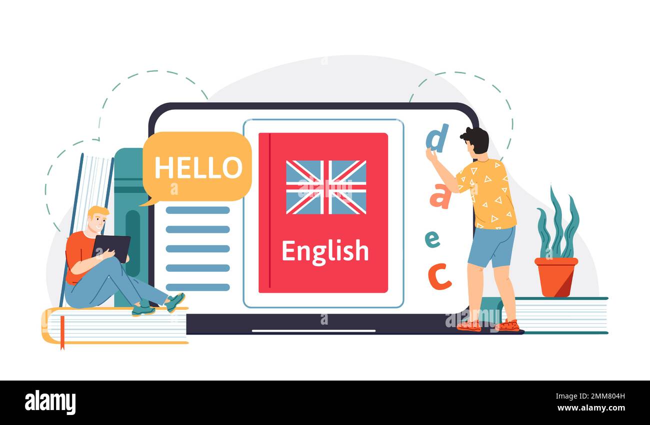 Online education, homeschooling. Male students learning English ...