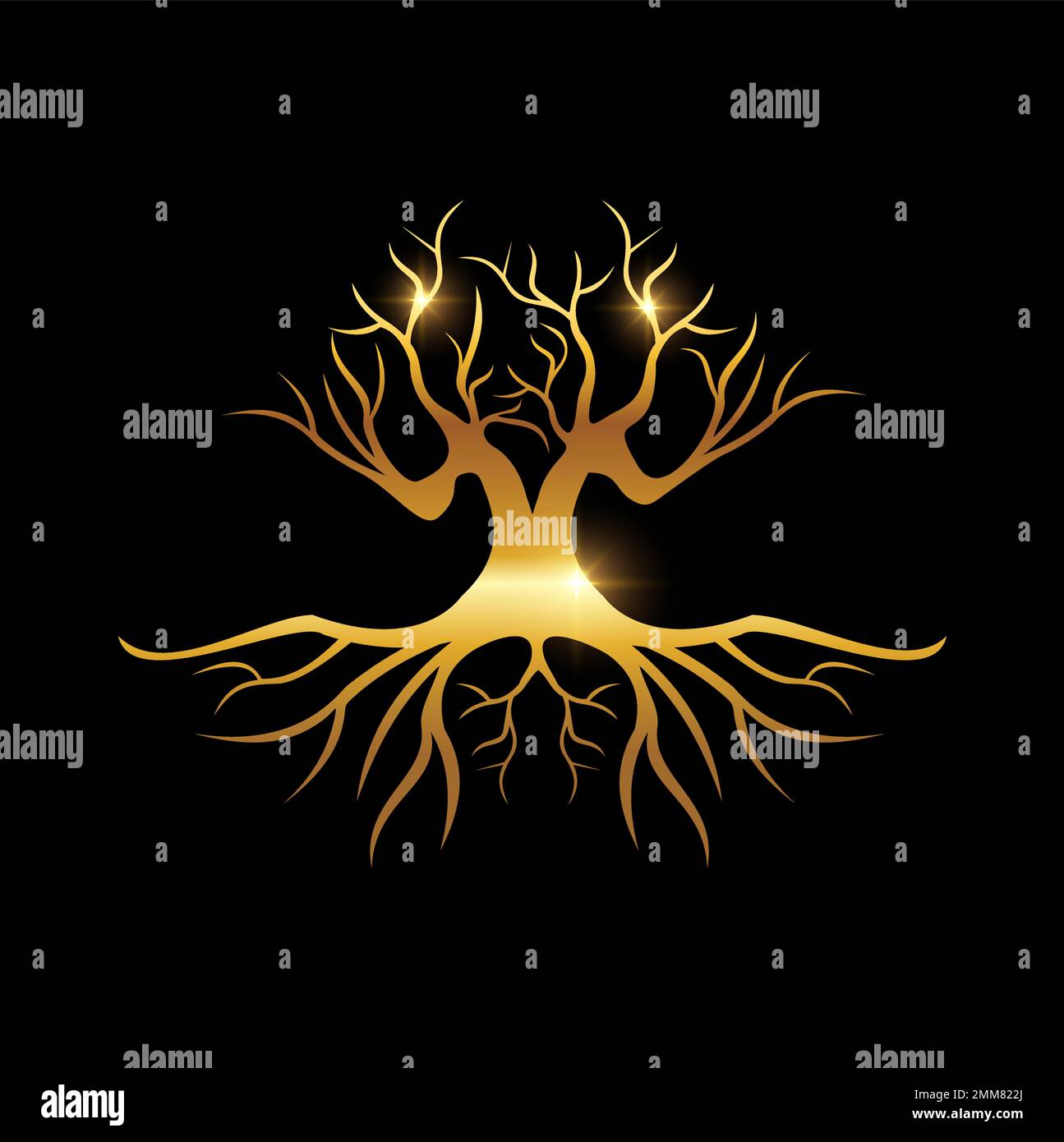 A vector illustration set of Golden Tree Symbol Logo Sign Stock Vector ...