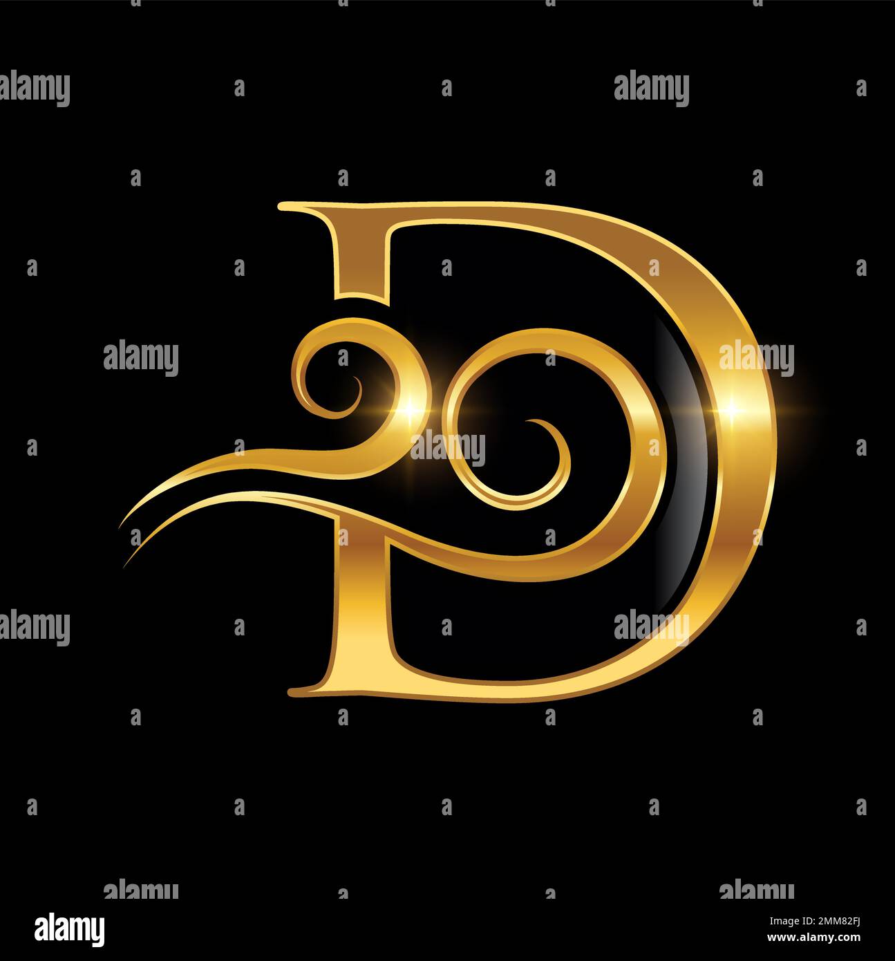 A vector Illustration of Golden Monogram Logo Initial Letter D in black background with gold ...