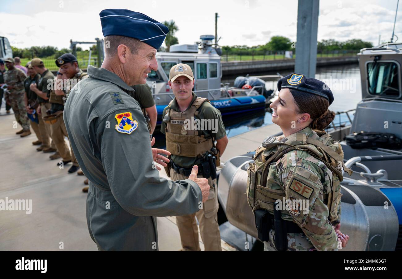 U.S. Air Force Maj. Gen. Corey Martin, 18th Air Force commander, speaks ...