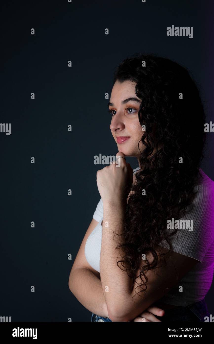 Portrait young woman in profile, beautiful and relaxed. Isolated ...