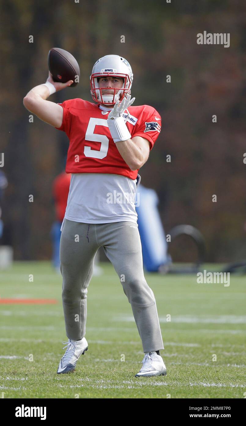 New England Patriots quarterback Danny Etling throws the ball during an ...