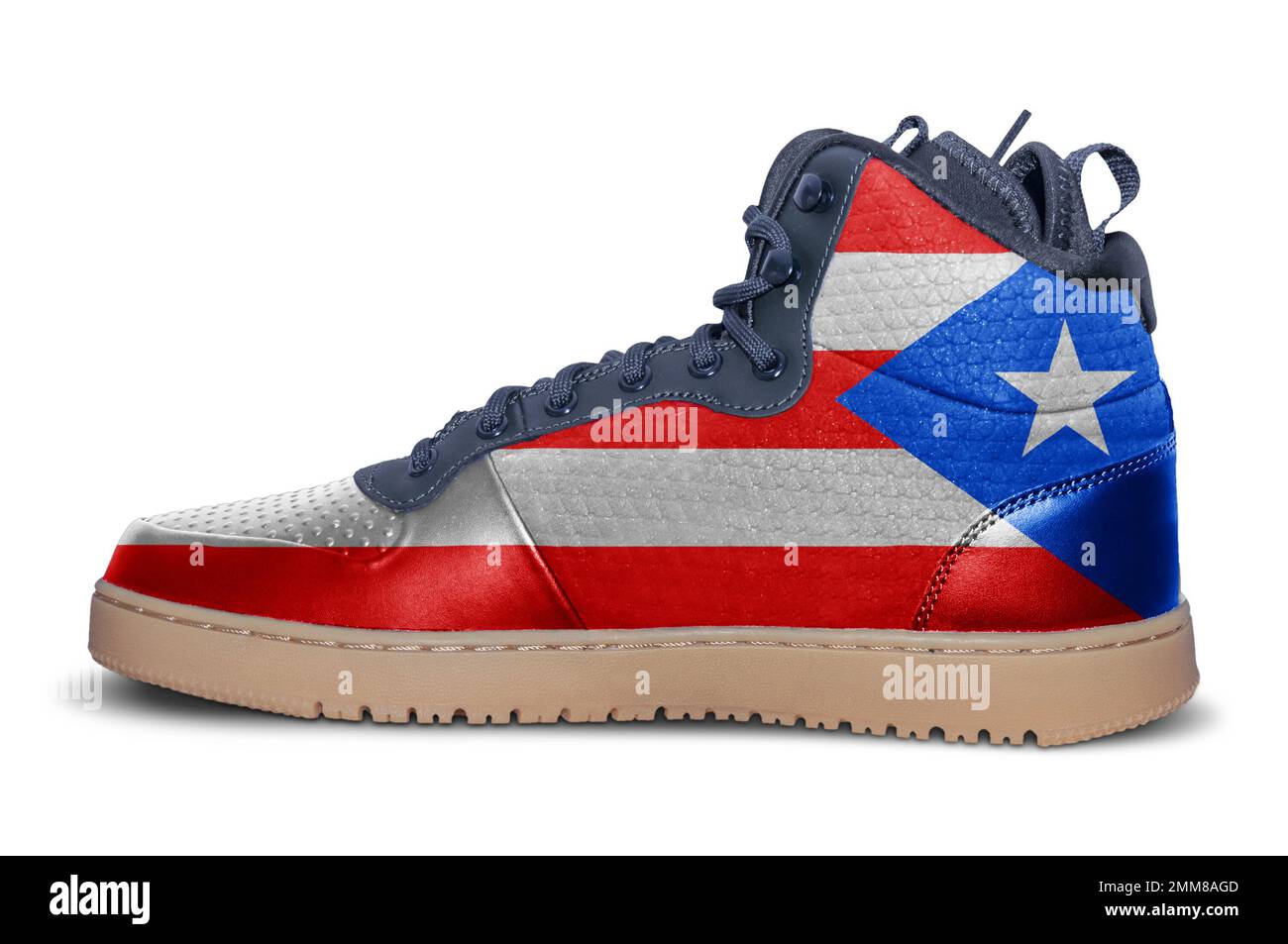 Fashion rubber snickers with flag of Puerto Rico isolated on white ...