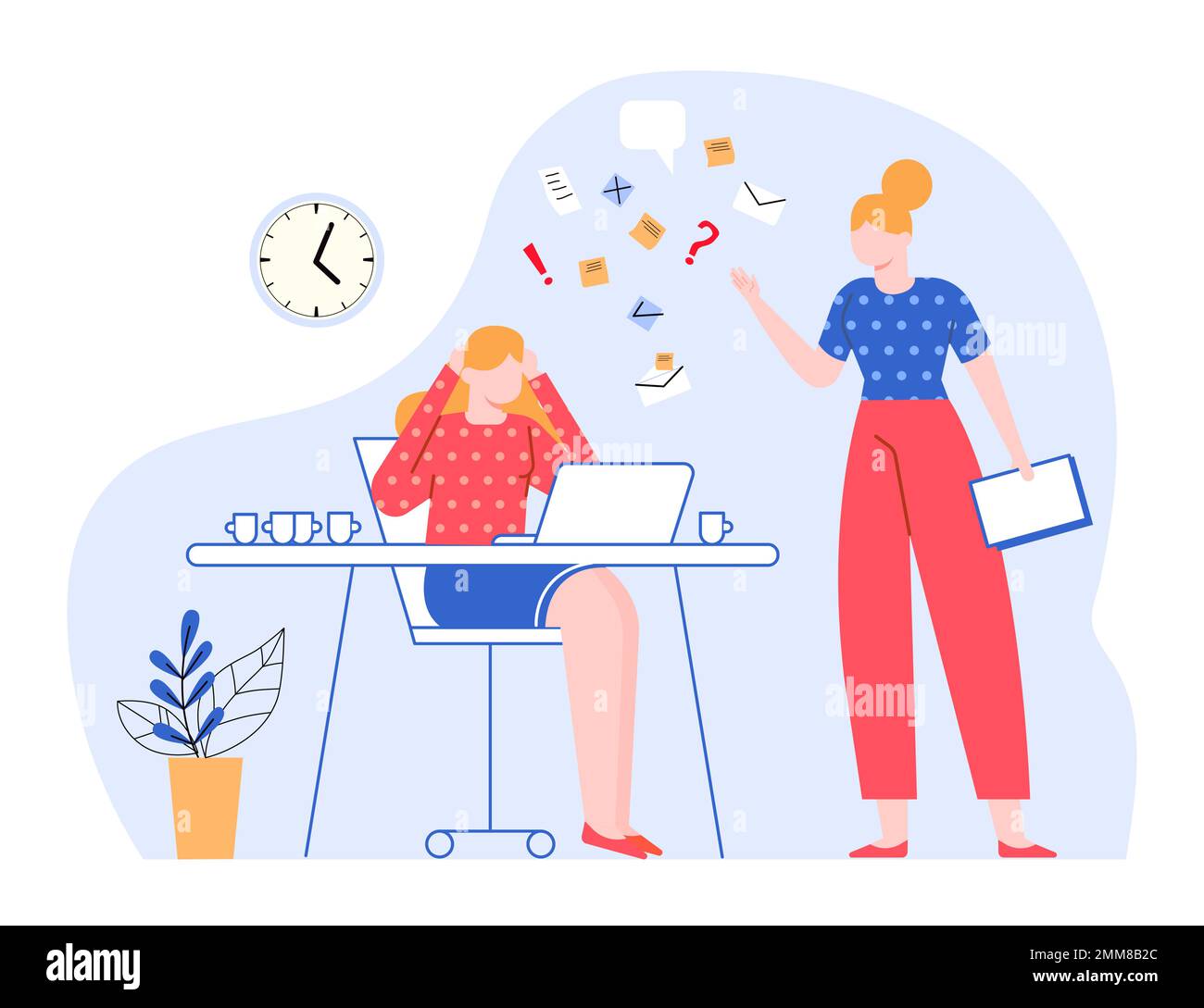 Woman at work place working under stress and pressure. Anxious office ...