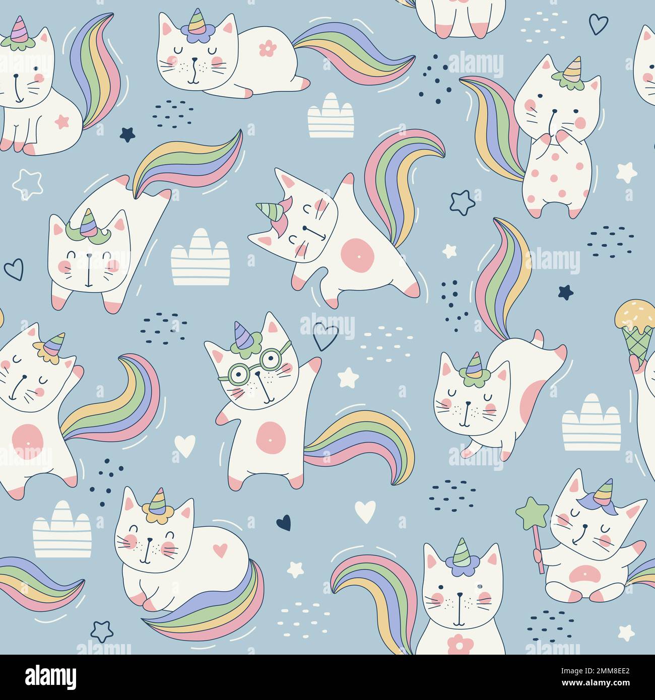 Cats pattern. Kawai animals illustrations for textile design projects ...