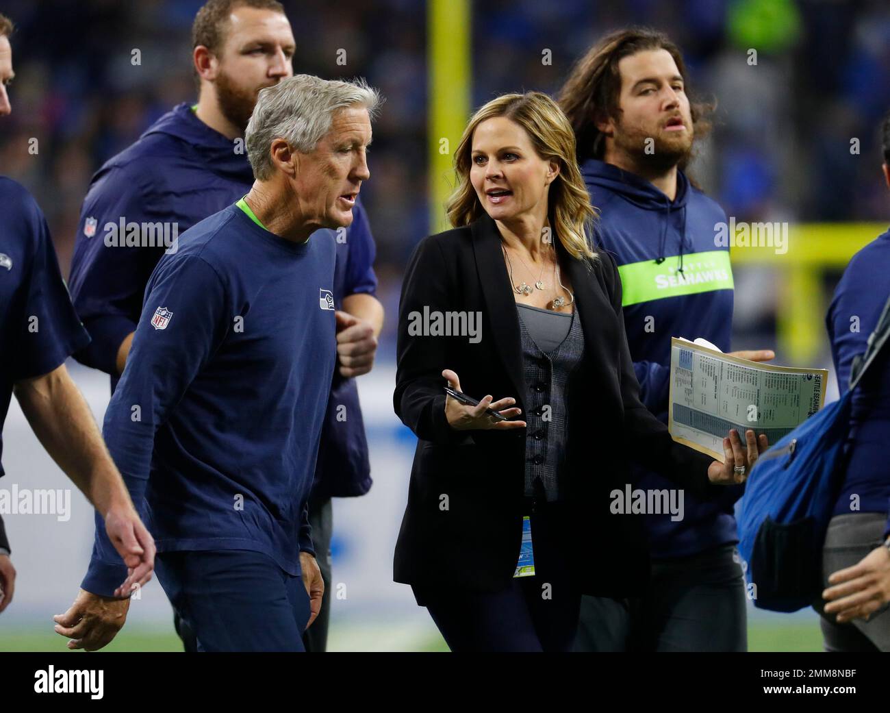 Shannon Spake, a sideline reporter, talks to Seattle Seahawks head ...