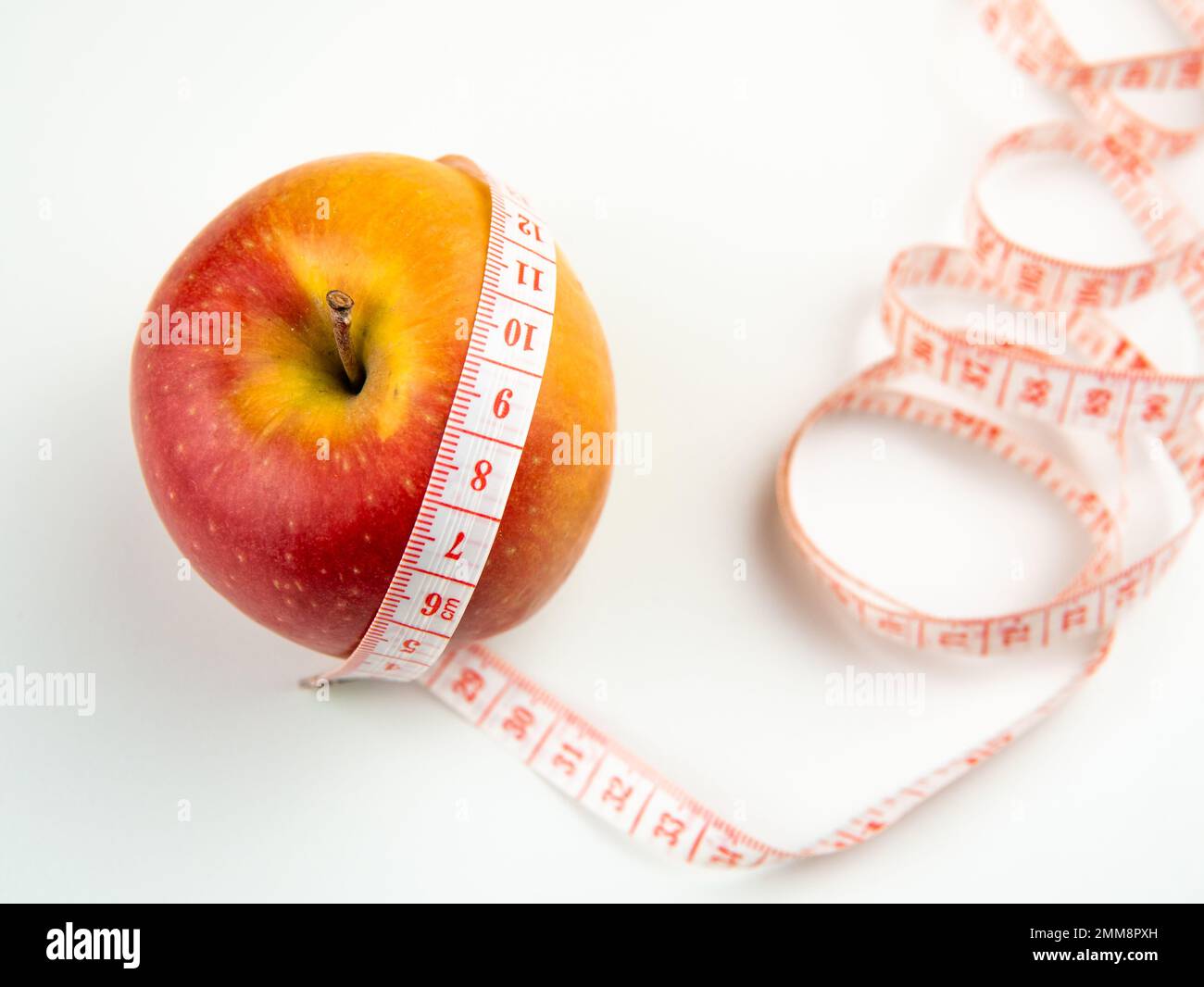 red apple and measure stripe on white background,diet concept Stock ...