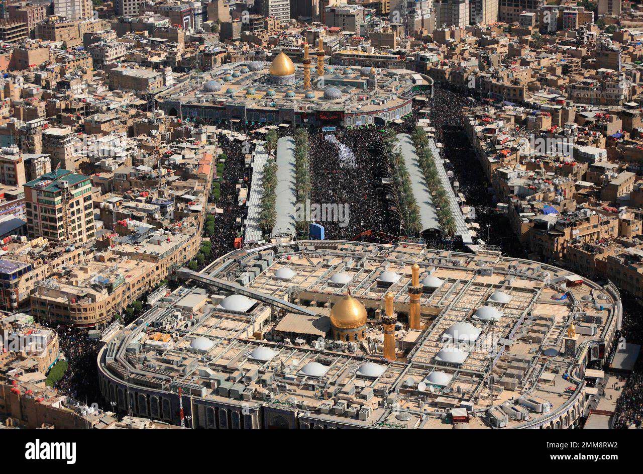 This Monday, Oct. 29, 2018, aerial photo shows Shiite pilgrims ...