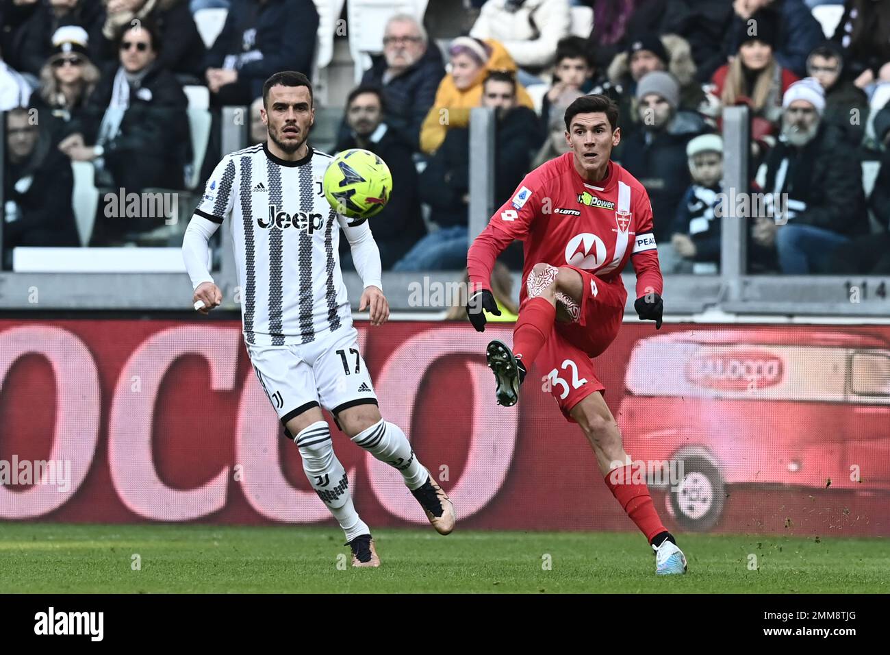 Turin, Italy. 29th January, 2023. Matteo Pessina (Monza)Filip Kostic ...