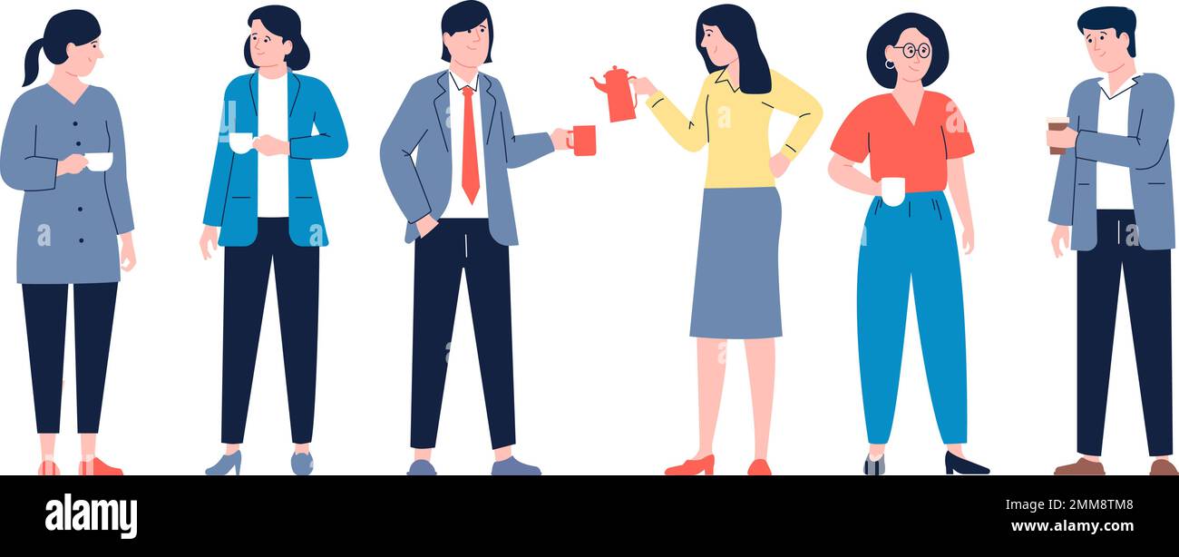 Office coffee break, corporate people with cup and teapot. Employee and ...