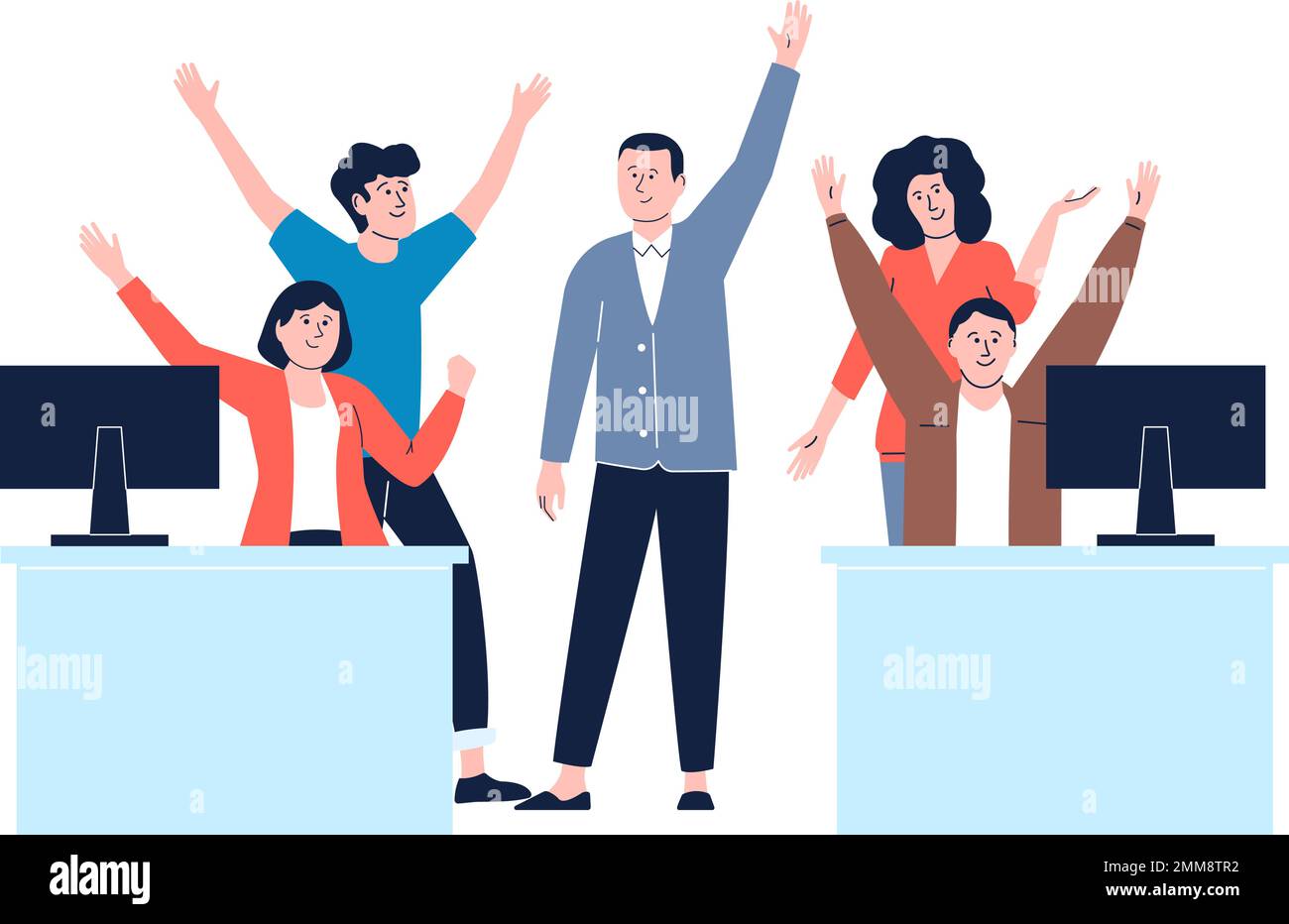 Successful work is ready. Happy office team develop startup. Managers ...