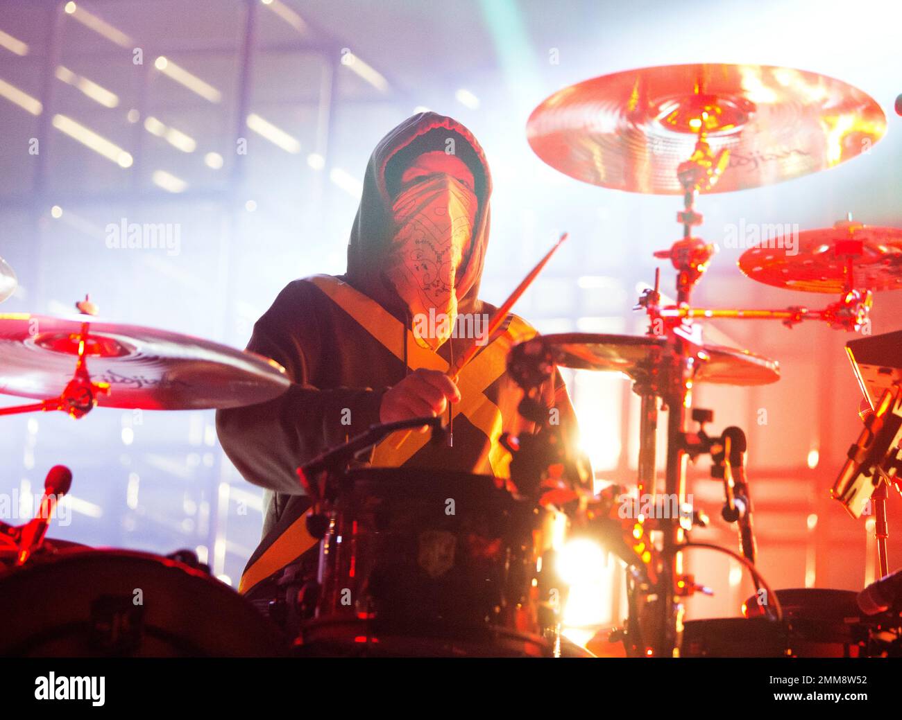 Josh Dun of the band Twenty One Pilots performs in concert during their ...