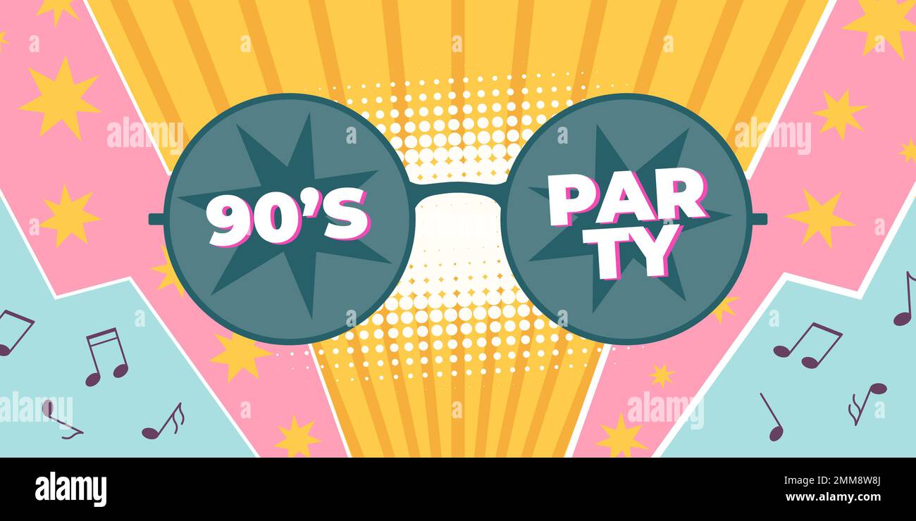Retro music summer party background with round sunglasses, musical ...