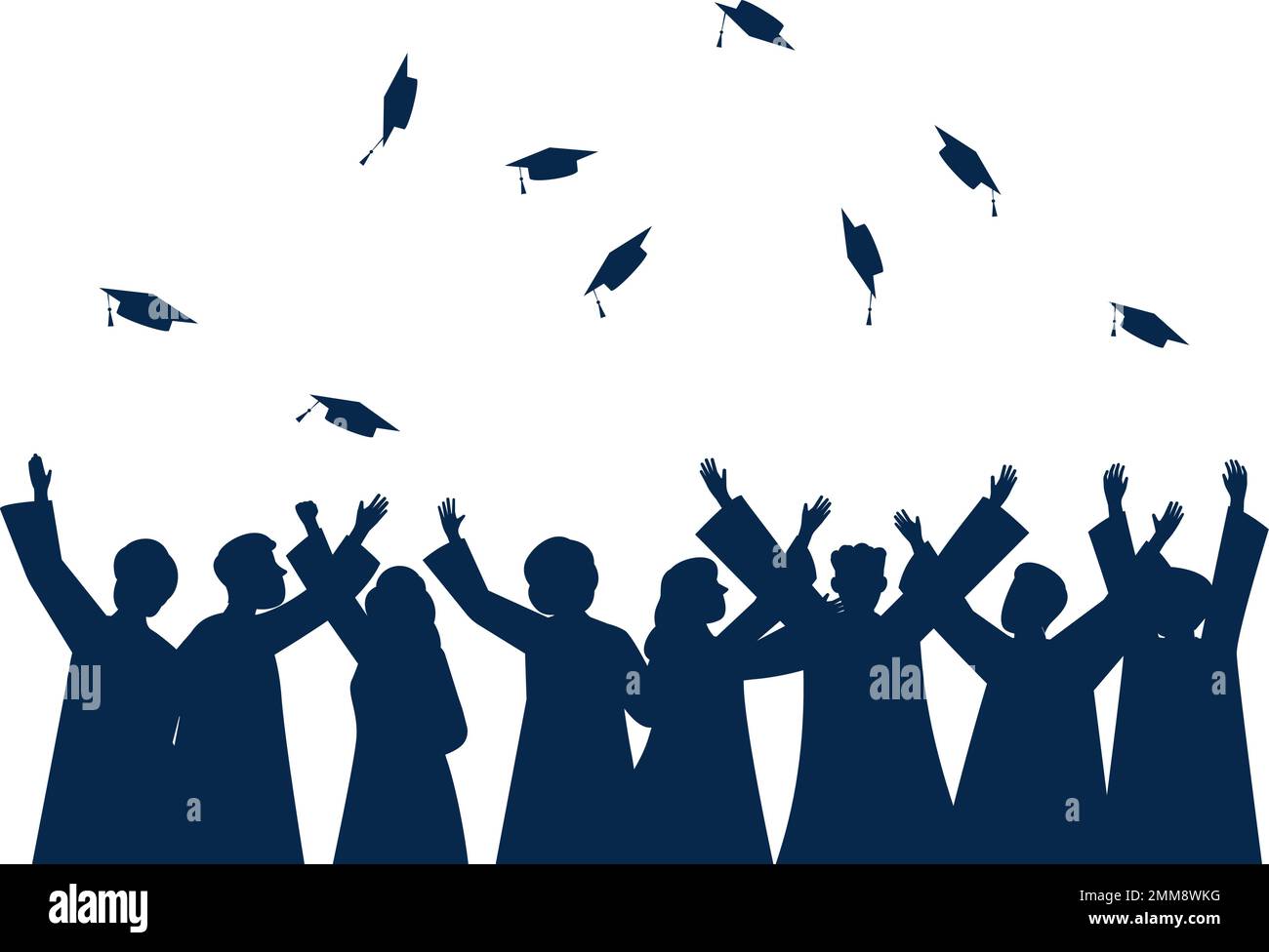 Graduates crowd throwing academy hats, fun graduation cheers and ...