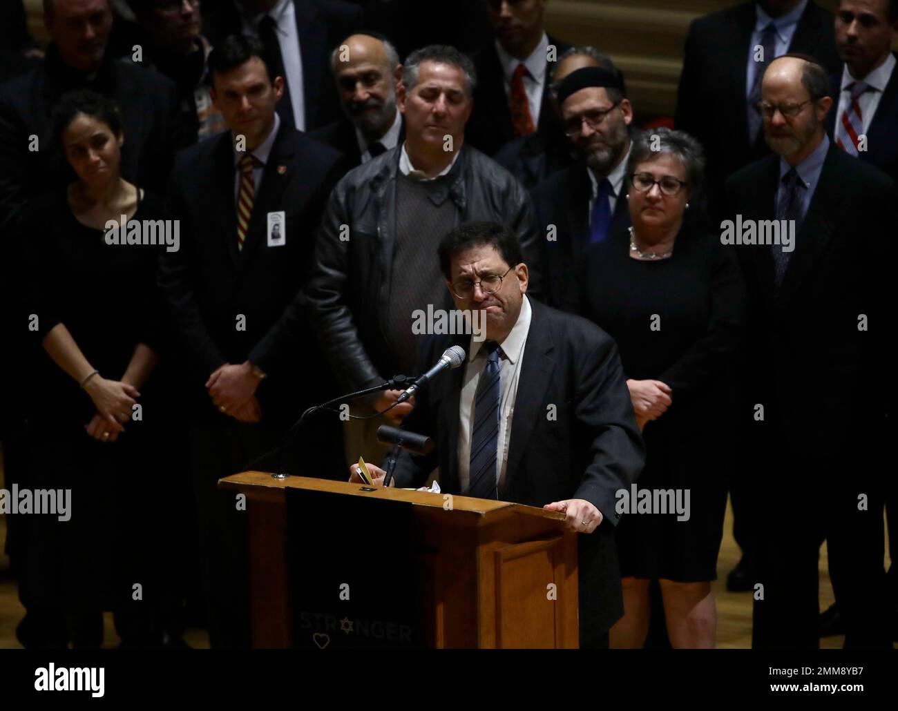 Rabbi Jonathan Perlman speaks at a community gathering in Soldiers ...
