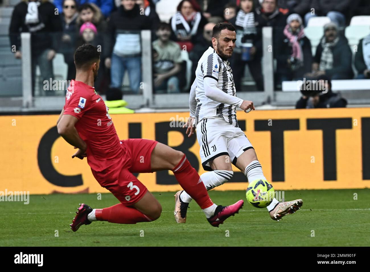 Turin, Italy. 29th January, 2023. Filip Kostic (Juventus)Pablo Mari ...