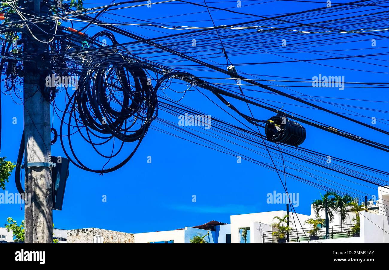 Absolute cable chaos on Thai power pole in Playa del Carmen Quintana ...