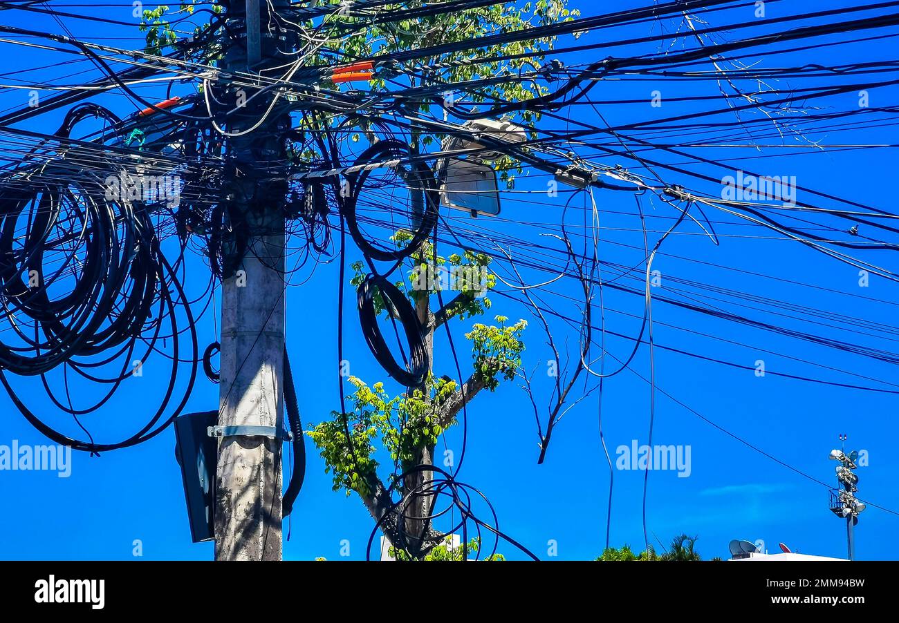 Absolute cable chaos on Thai power pole in Playa del Carmen Quintana ...