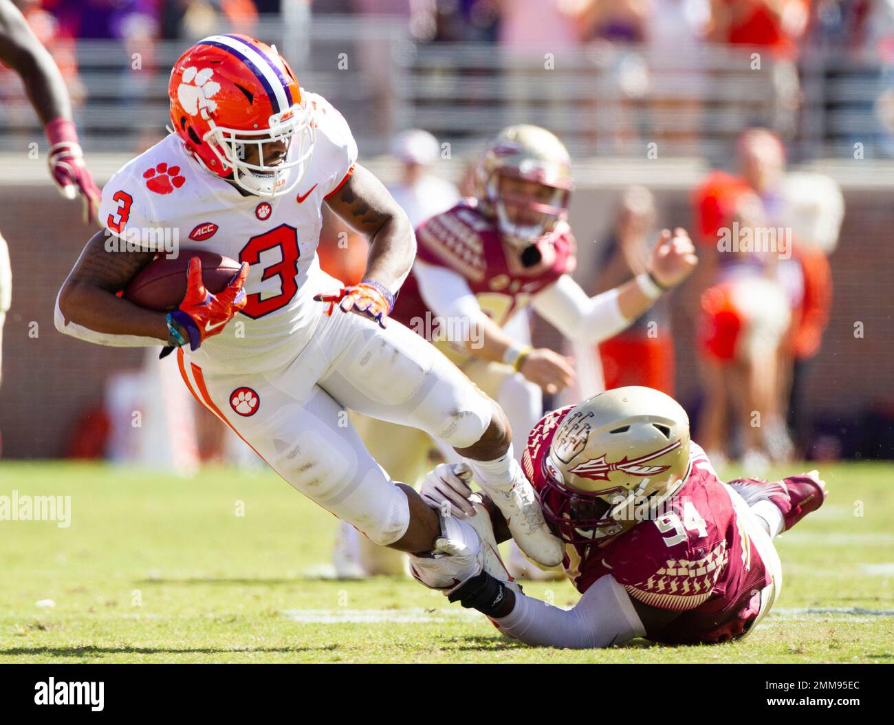 Florida State defensive end Walvenski Aime trips up Clemson wide ...