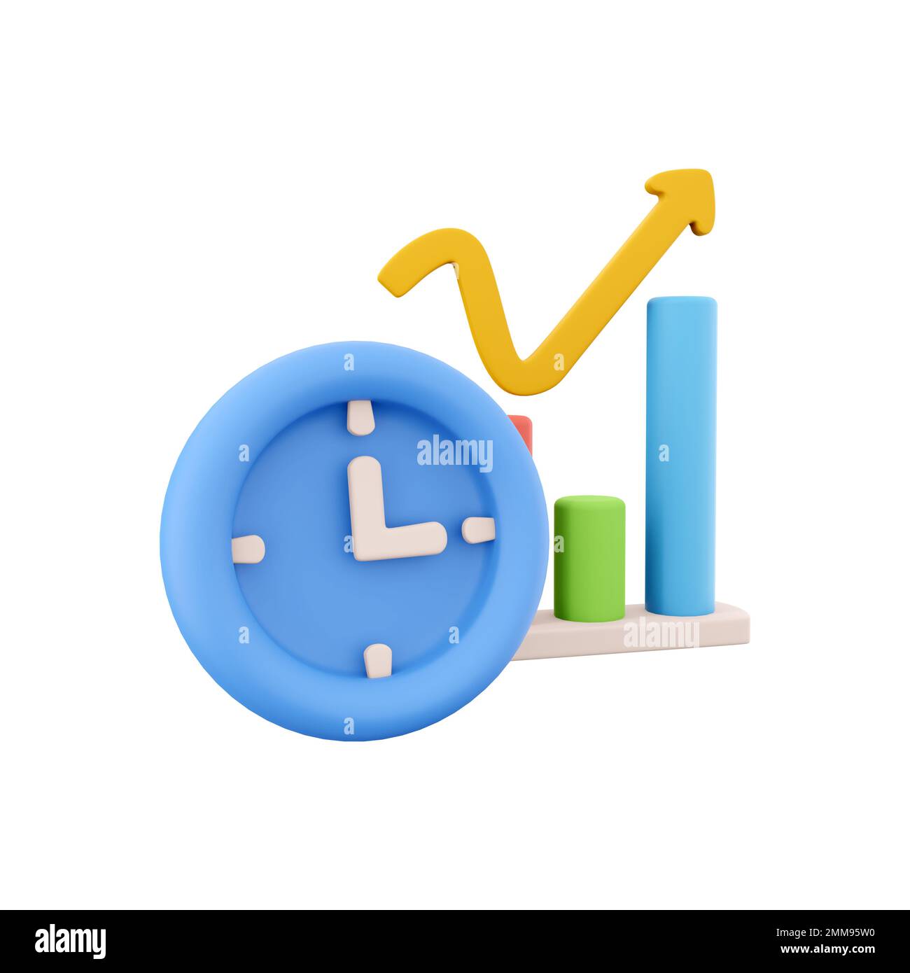 3D rendering clock and color graphs pointing up icon. 3d render chart ...