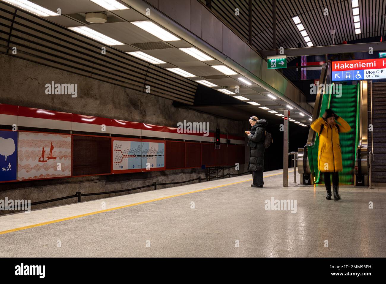 People on Hakaniemi metro station platform in Helsinki, Finland Stock ...