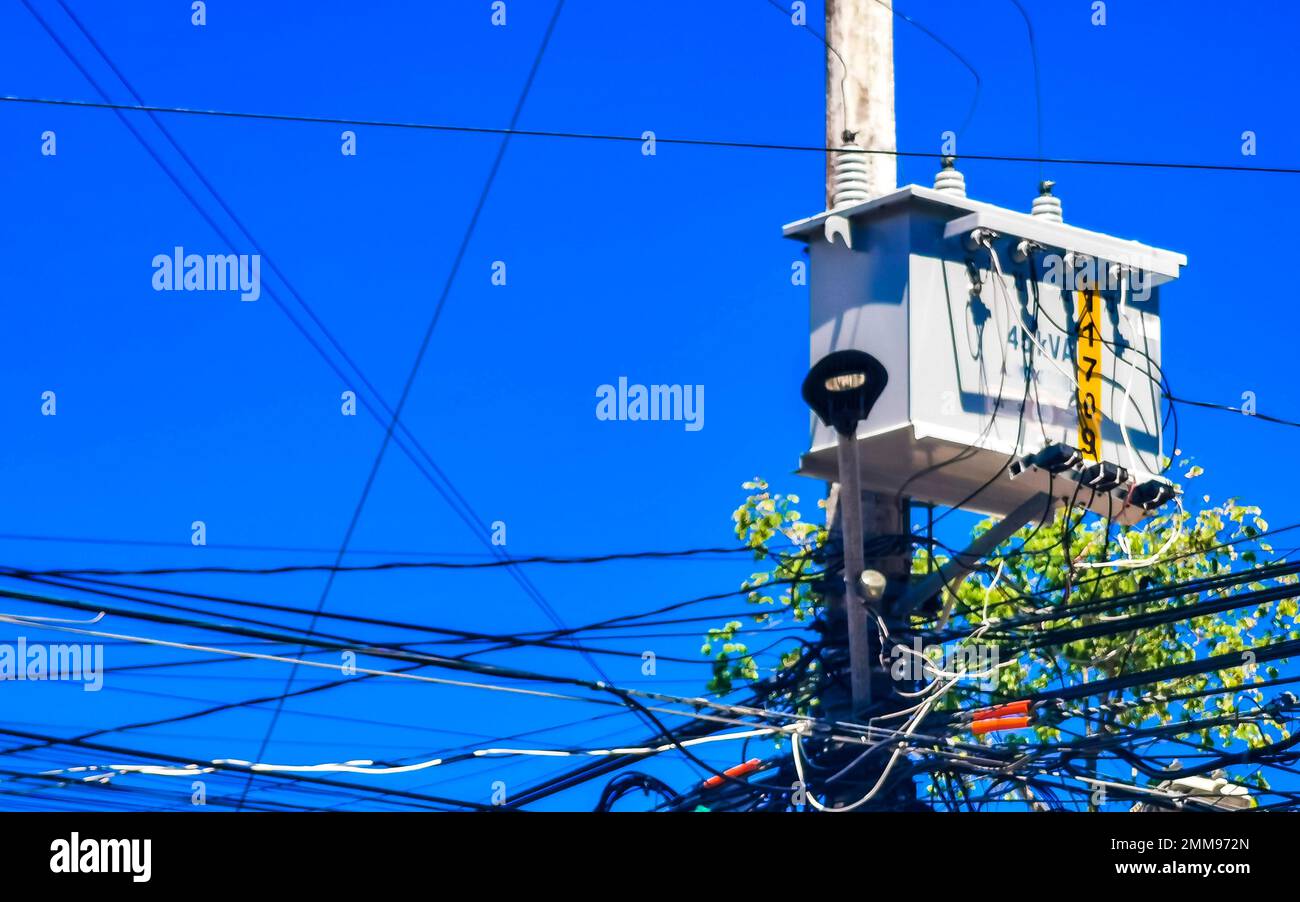 Absolute cable chaos on Thai power pole in Playa del Carmen Quintana ...