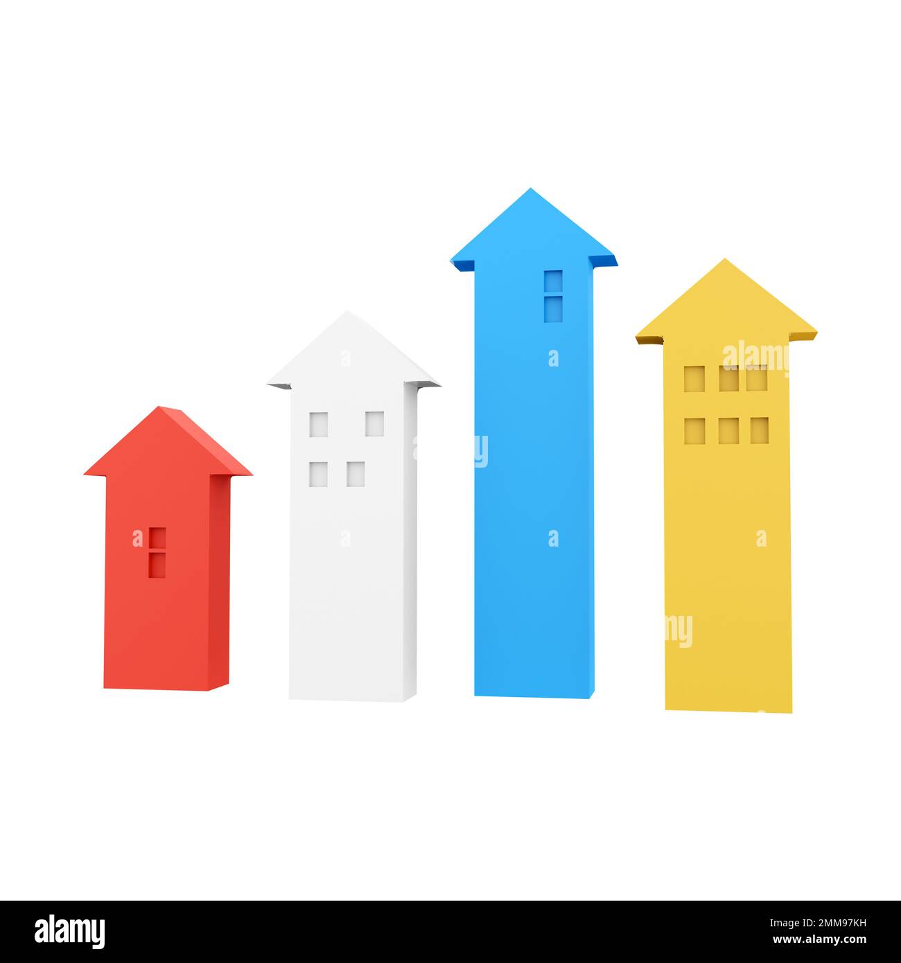 3d rendering four graphic arrows going upward icon. 3d render grow up ...