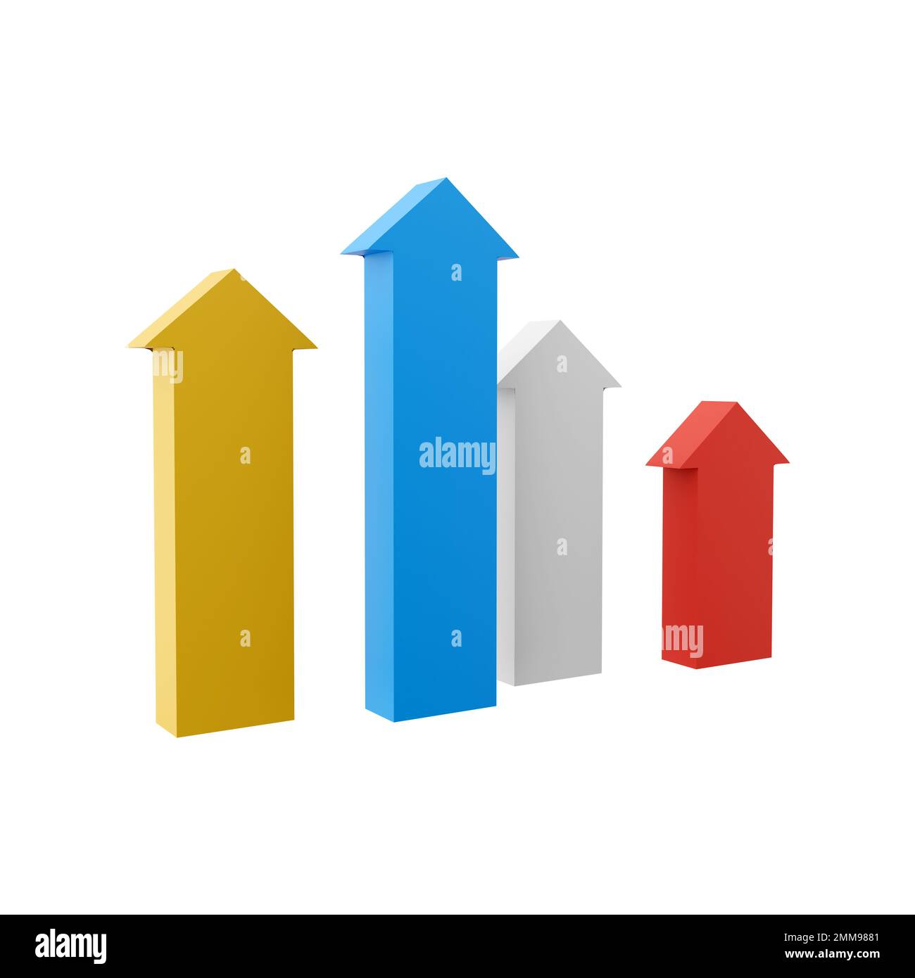 3d rendering four graphic arrows going upward icon. 3d render grow up ...