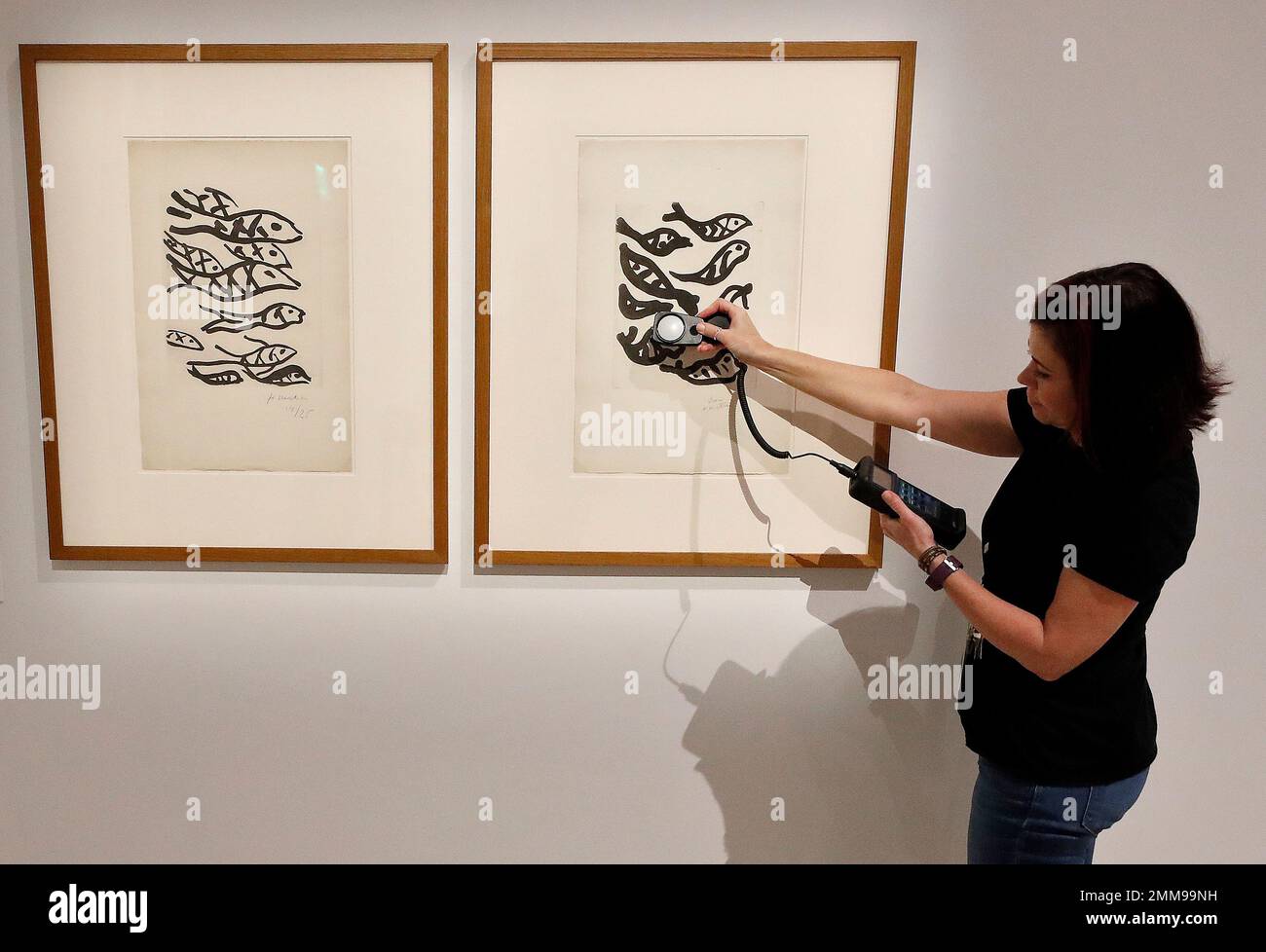 Heard Museum associate registrar Kristen Laughlin checks the light ...