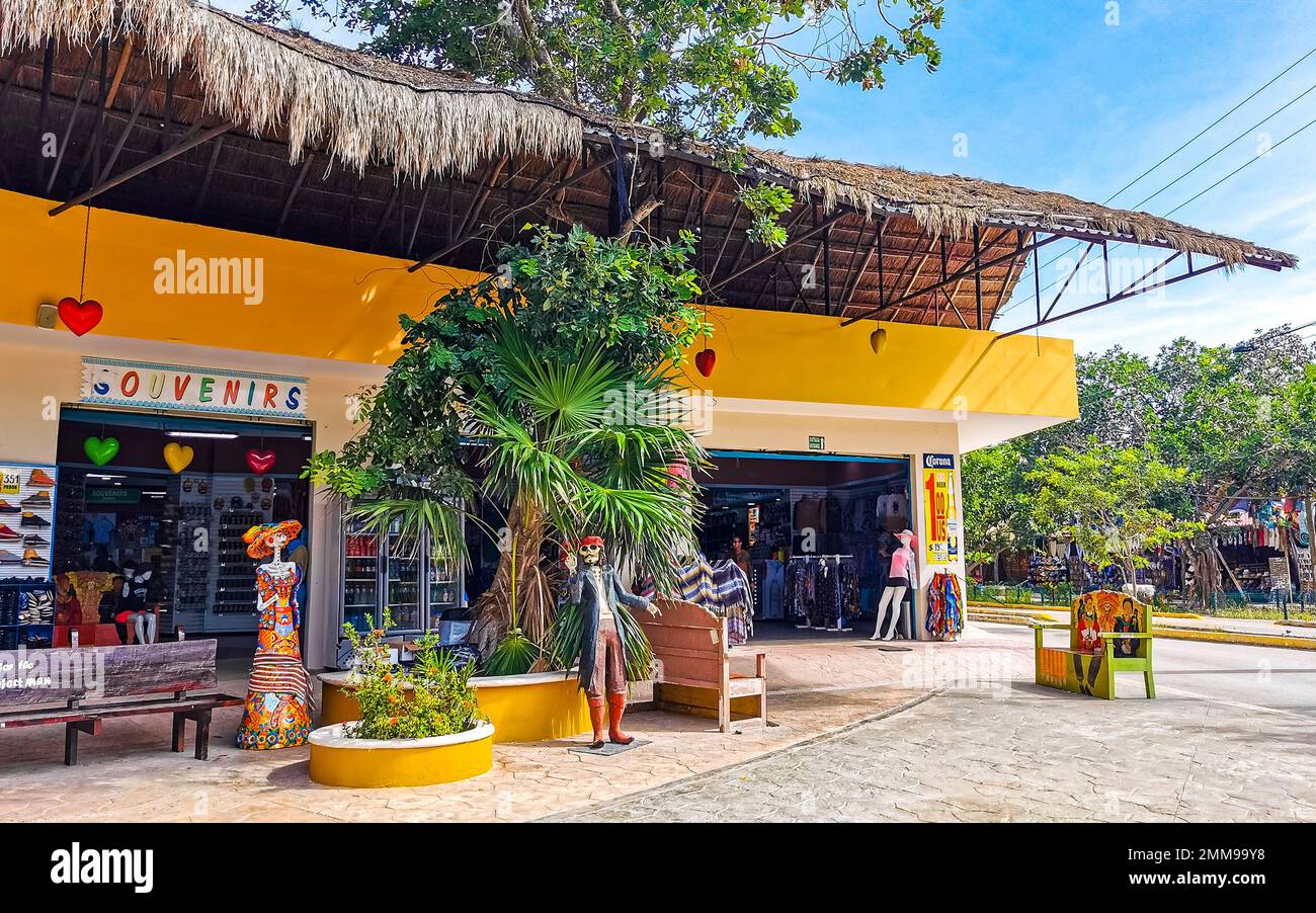 Tulum Mexico 23. July 2022 Typical colorful street road and cityscape ...