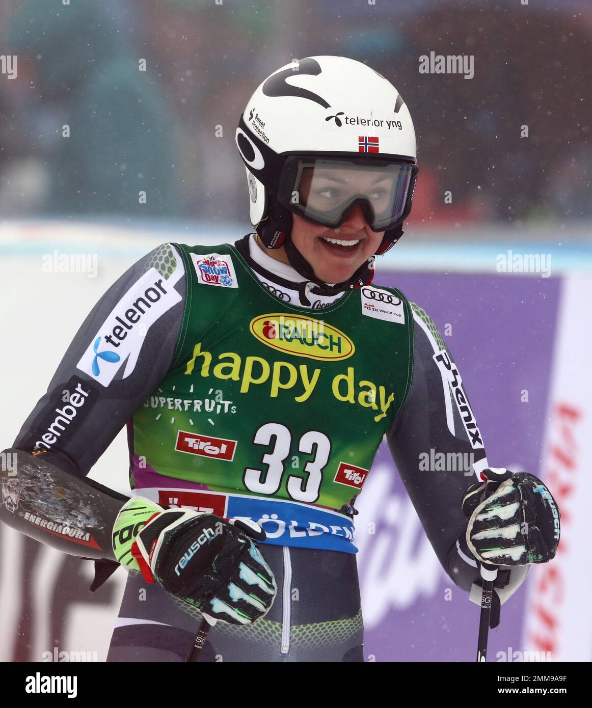Norway's Thea Louise Stjernesund smile at the finish line of an alpine ...