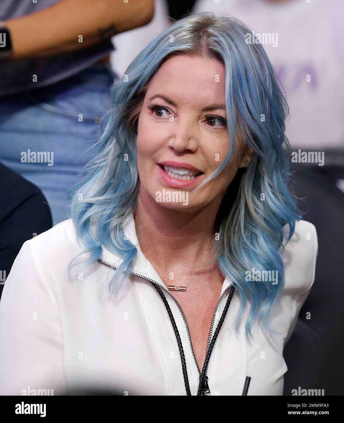 Los Angeles Lakers president and owner Jeanie Buss sits on the ...
