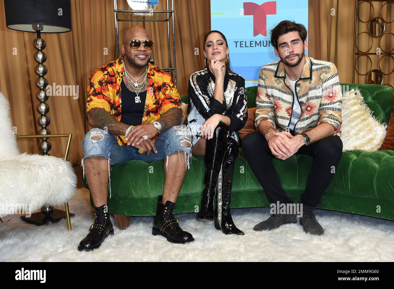 Flo Rider, from left, Titi and Alvaro Soler pose backstage at the Latin ...