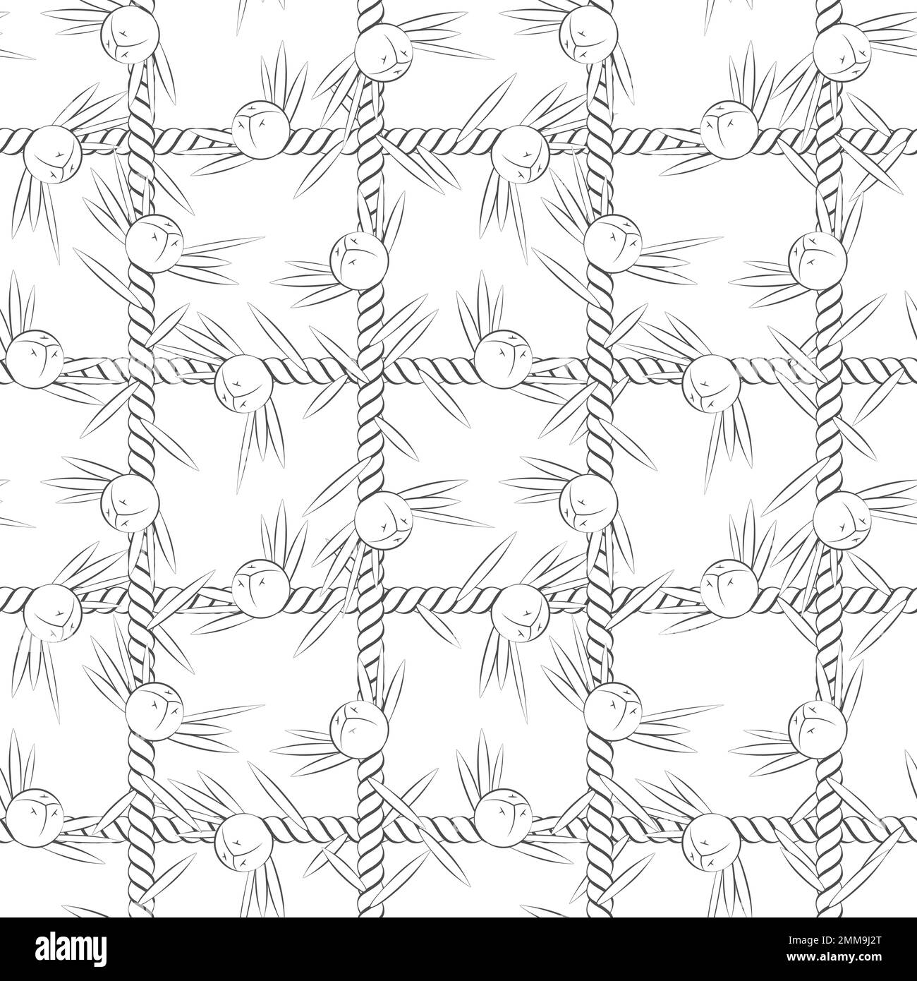 Seamless pattern, net of the cord with juniper. Black and white vector ...