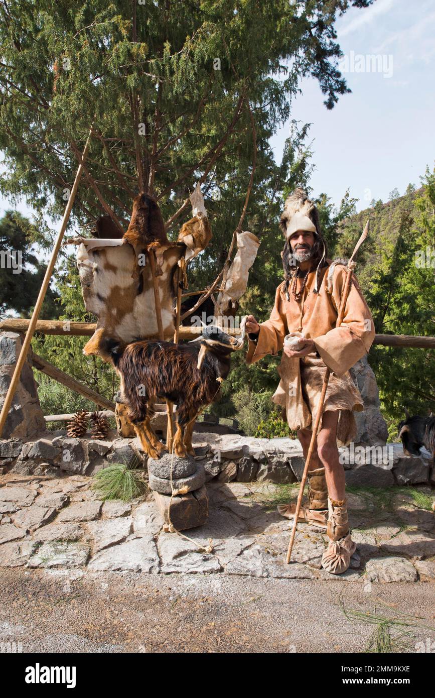 Goat herder in traditional garb, Vilaflor, Tenerife, Spain Stock Photo ...