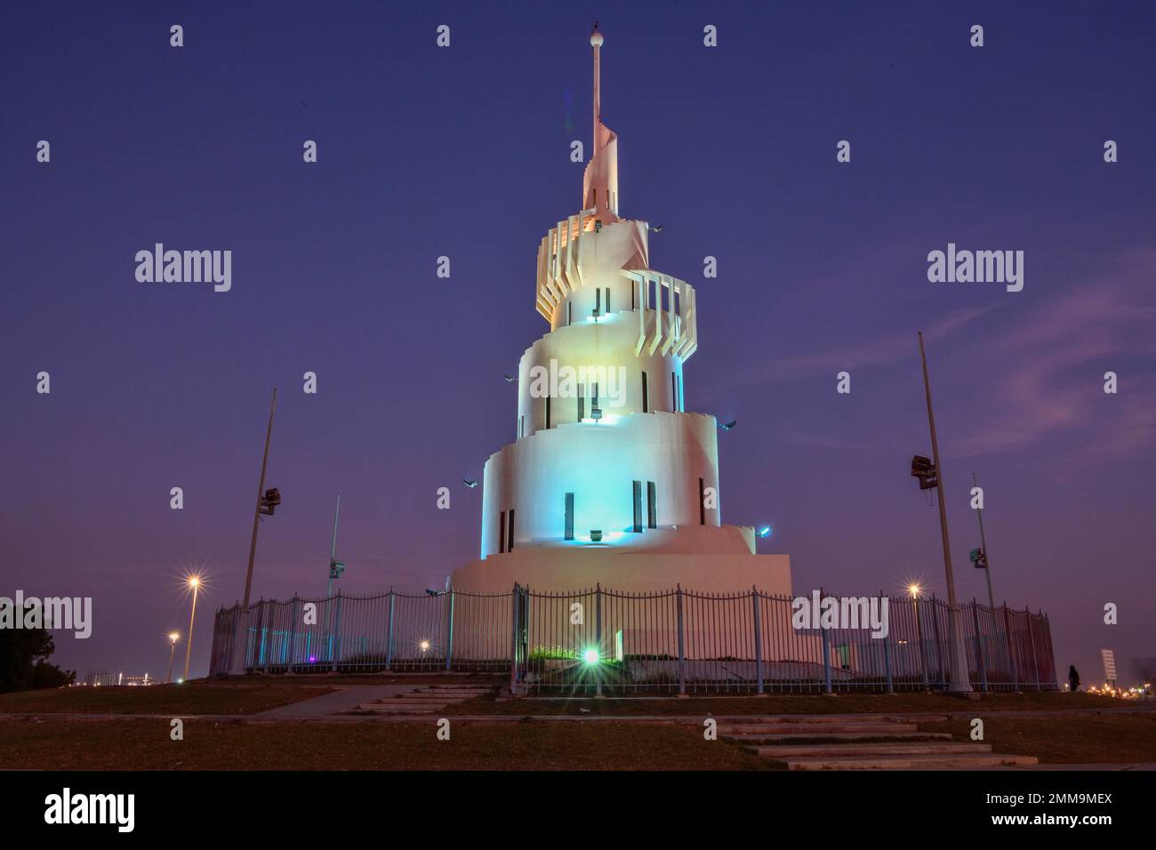 Lighthouse, blue hour, spiral, Marjan Island, Dammam, ash-Sharqiyya ...