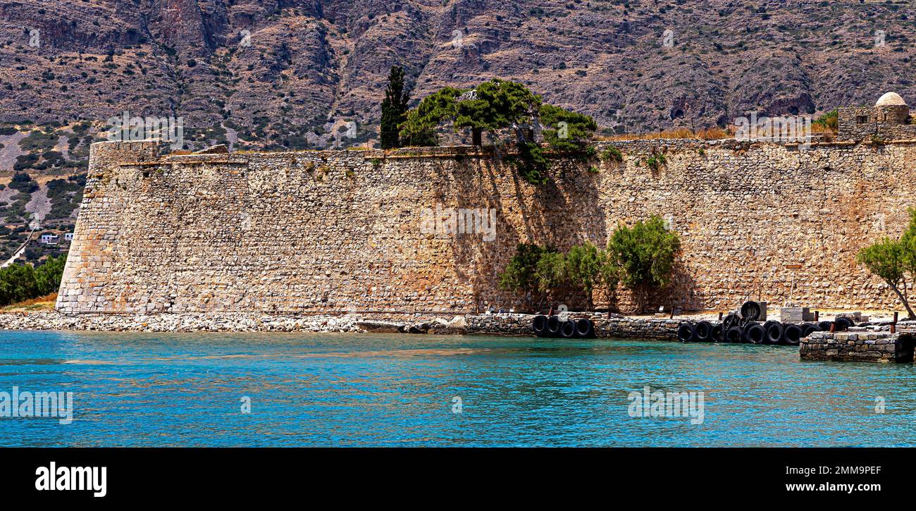 The sea fortress built in the 16th century on the island of Spinalonga ...