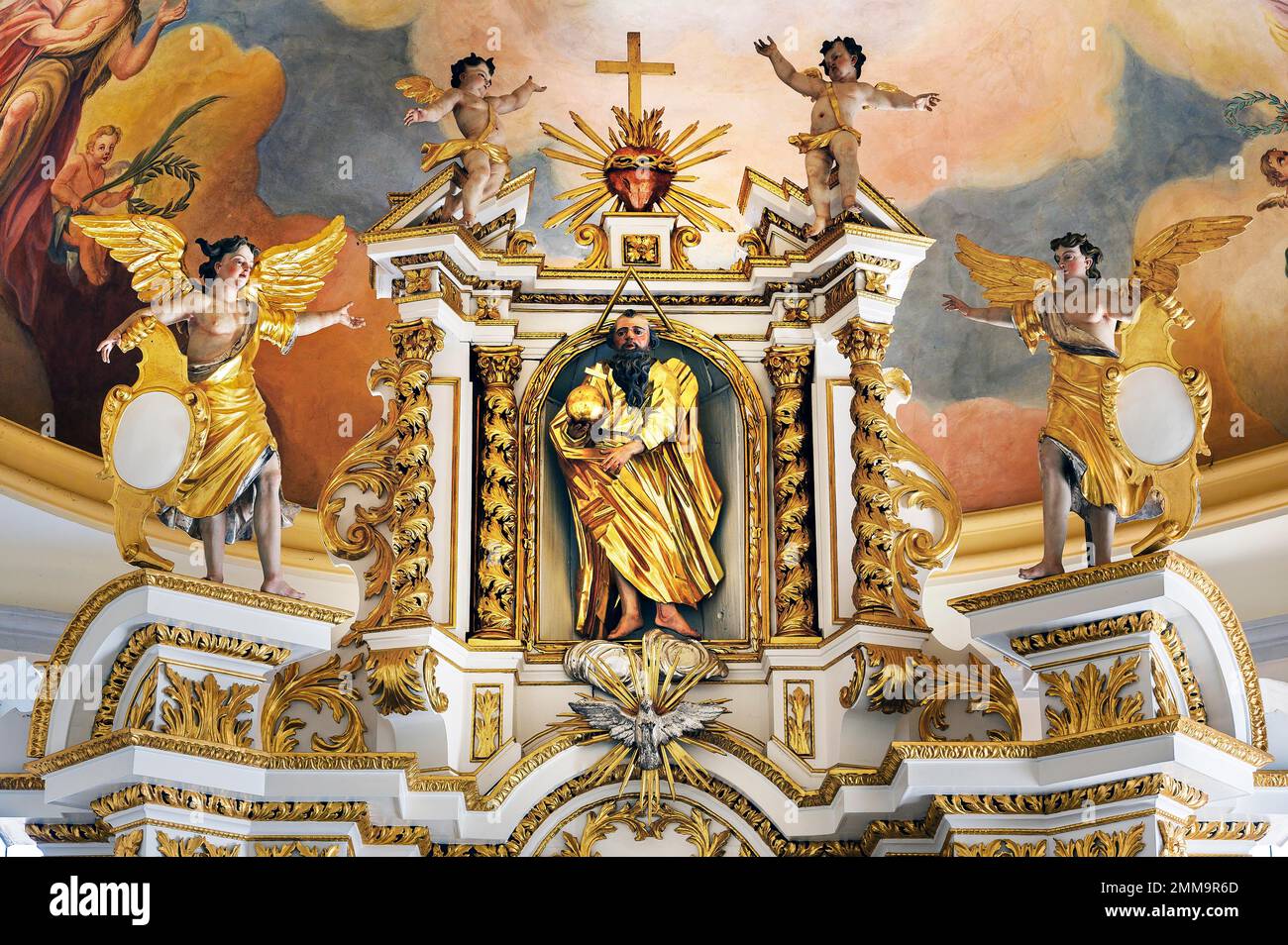 Main altar with putti and angels, Church of St. Ulrich, Rechtis ...